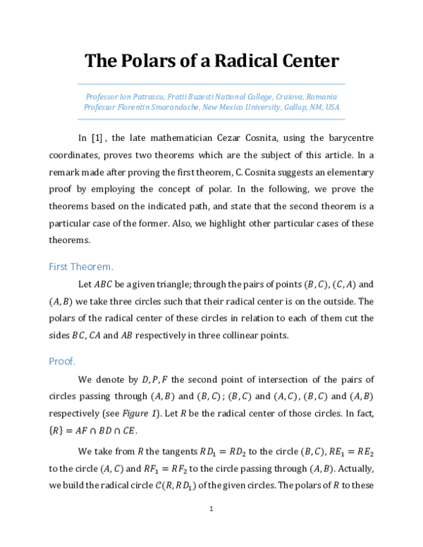 (PDF) The Polars of a Radical Center