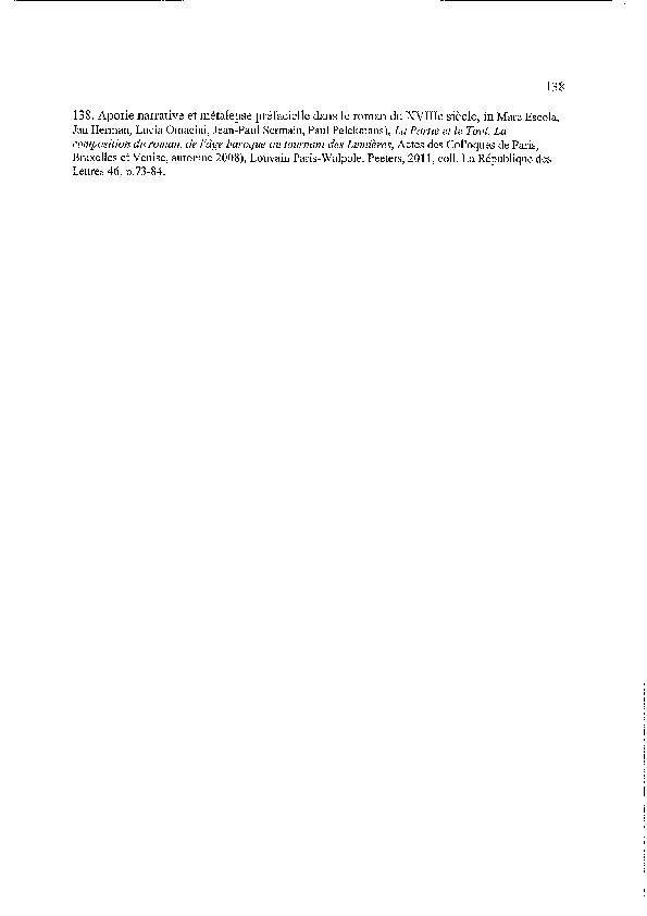 (PDF) Aporie narrative et métalepse préfacielle dans le roman du XVIIIe ...