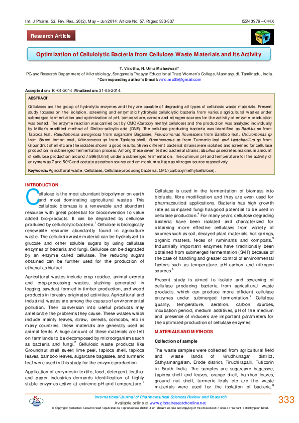 (PDF) Optimization of Cellulolytic Bacteria from Cellulose Waste Materials and its Activity