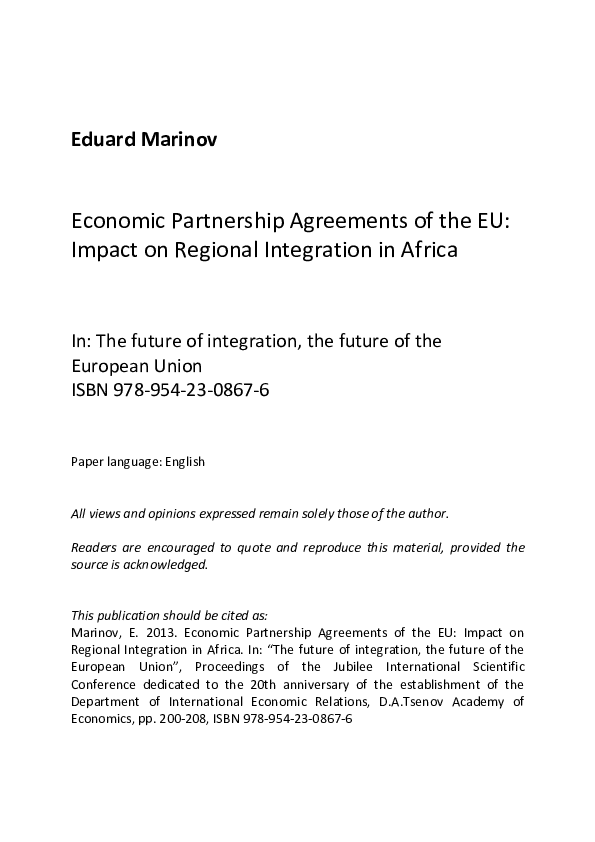 (PDF) Economic Partnership Agreements of the EU: Impact on Regional Integration in Africa