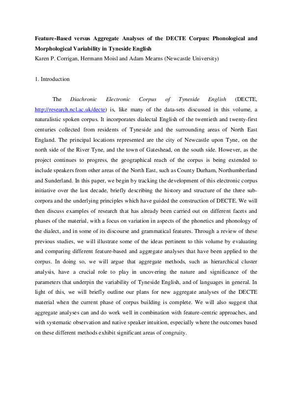 Pdf Feature Based Versus Aggregate Analyses Of The Decte Corpus