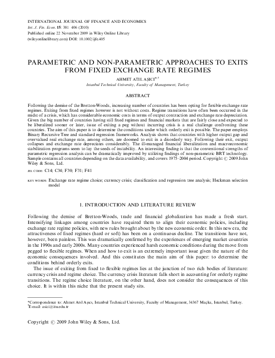 (PDF) Parametric and Non-parametric Approaches to Exits from Fixed Exchange Rate Regimes