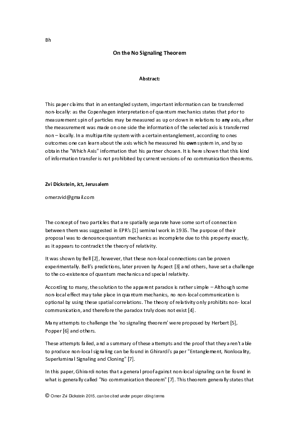 (PDF) On the No Signaling Theorem