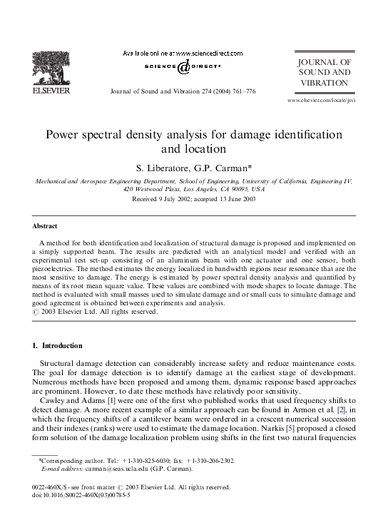 (PDF) Power spectral density (PSD) technique in damage detection