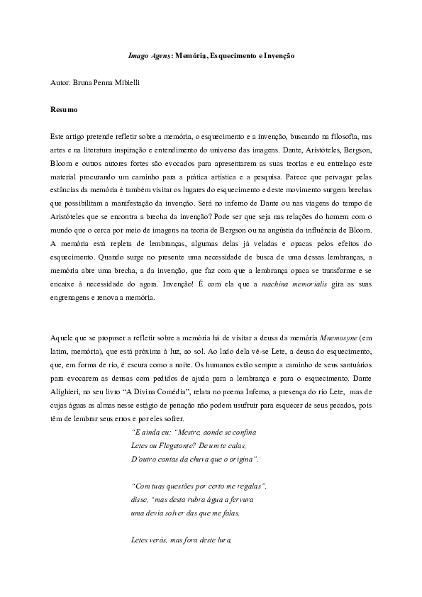 (PDF) Imago Agens: Memória, Esquecimento e Invenção