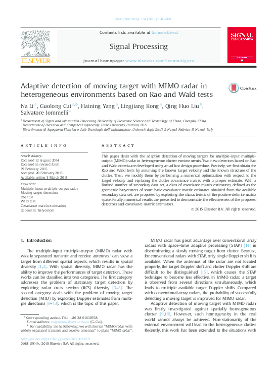 (PDF) Reshetov LA Adaptive detection of moving target with MIMO radar ...