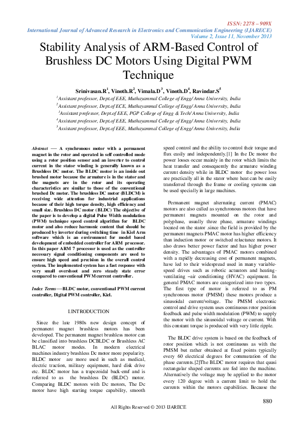 (PDF) Stability Analysis of ARM-Based Control of Brushless DC Motors Using Digital PWM Technique