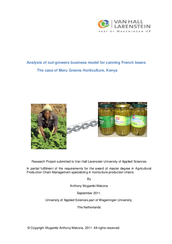(PDF) Analysis of out-growers business model for canning French beans ...
