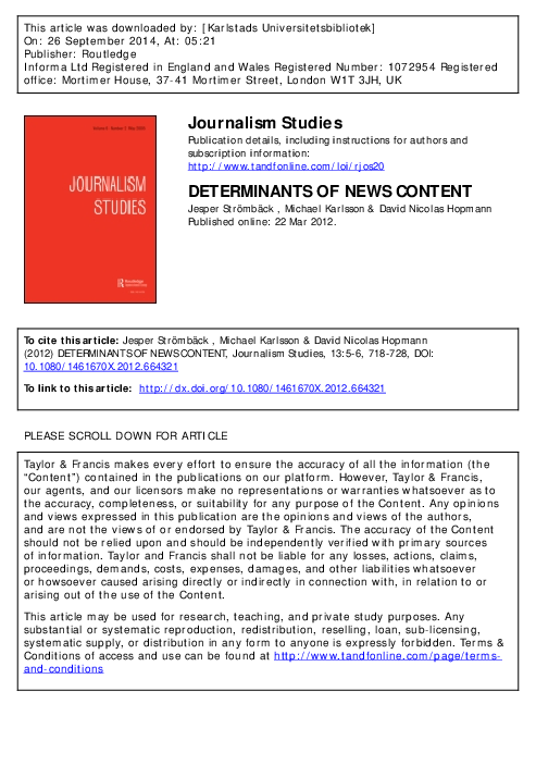 (PDF) DETERMINANTS OF NEWS CONTENT Comparing journalists’ perceptions ...