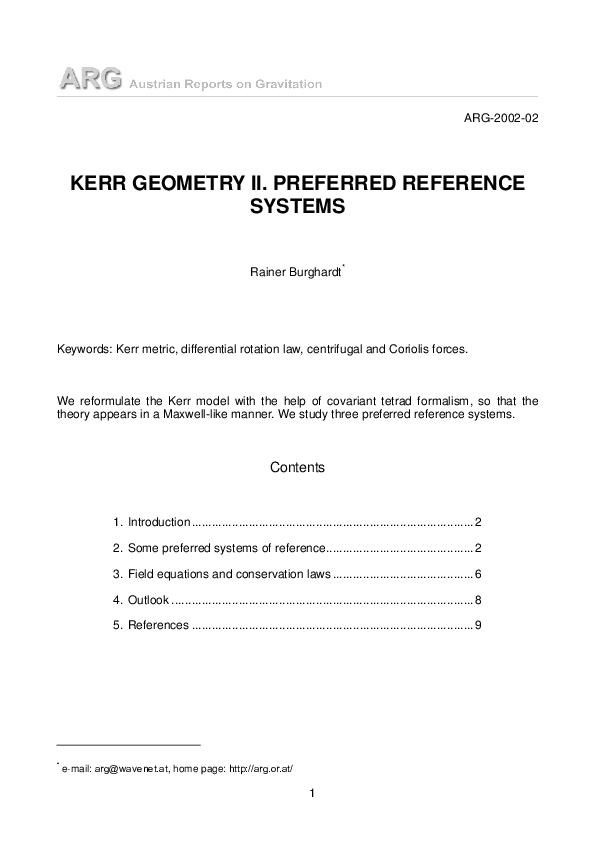 (PDF) Kerr geometry II. Preferred reference systens