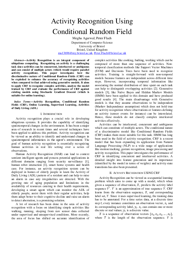 (PDF) Activity Recognition Using Conditional Random Fields