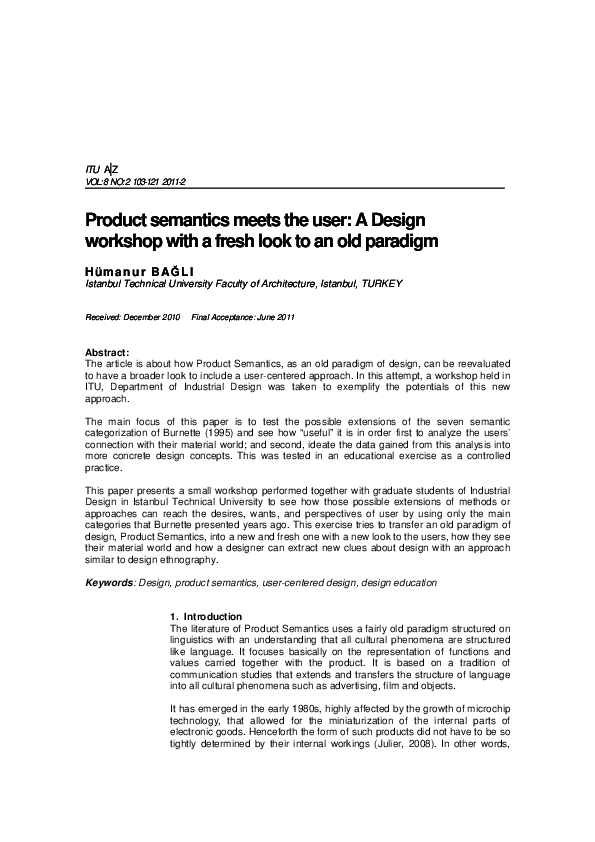 (PDF) Product semantics meets the user: A Design workshop with a fresh ...