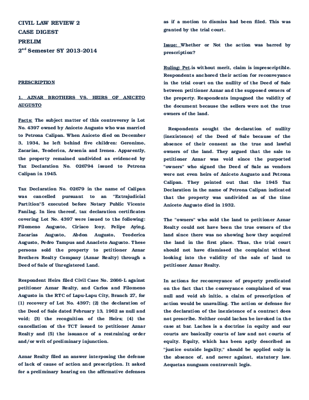 (DOC) Civil Law Case Digests