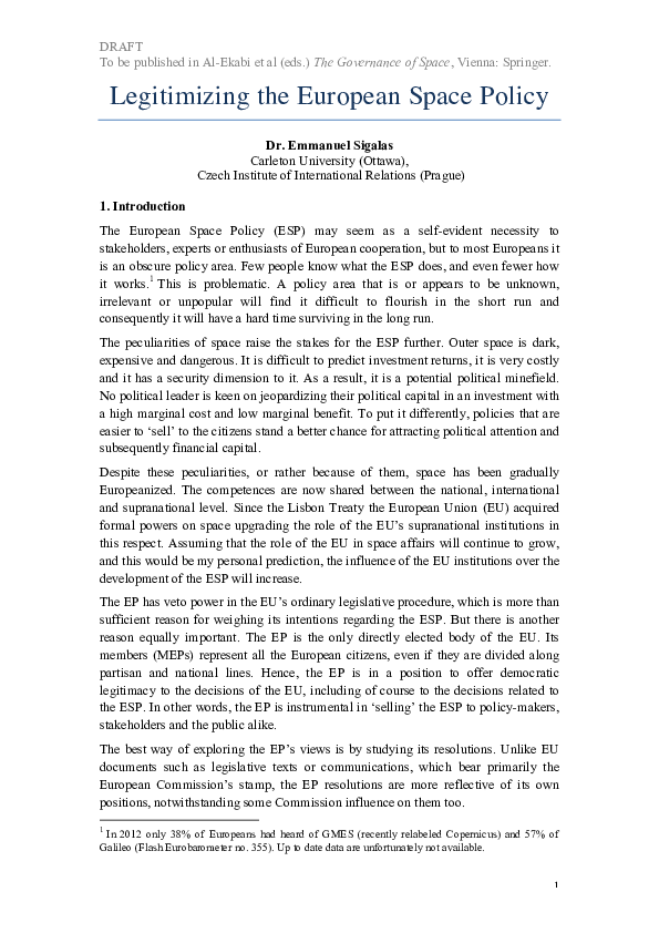 (PDF) The European Defence Agency and EU military space policy: Whose ...