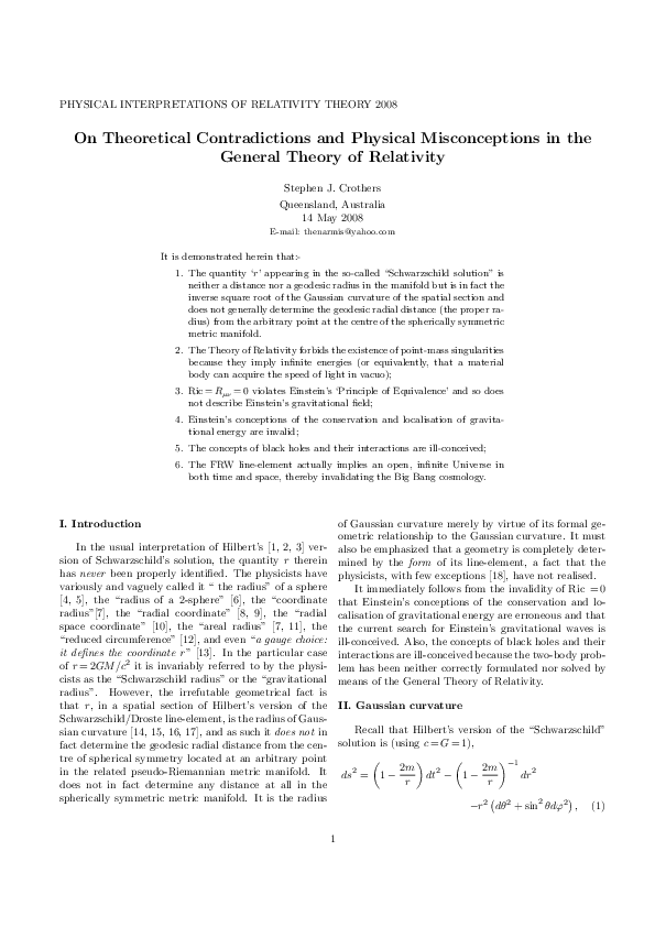 (PDF) On Theoretical Contradictions and Physical Misconceptions in the General Theory of Relativity