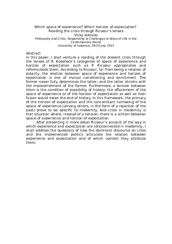 (DOC) Which Space of Experience? Which Horizon of Expectation? Reading ...