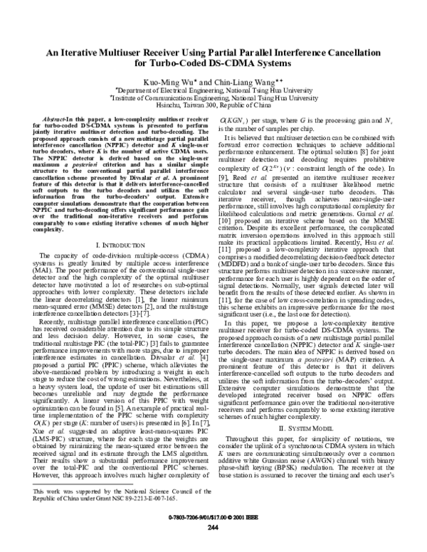 Pdf An Iterative Multiuser Receiver Using Partial Parallel Interference Cancellation For Turbo