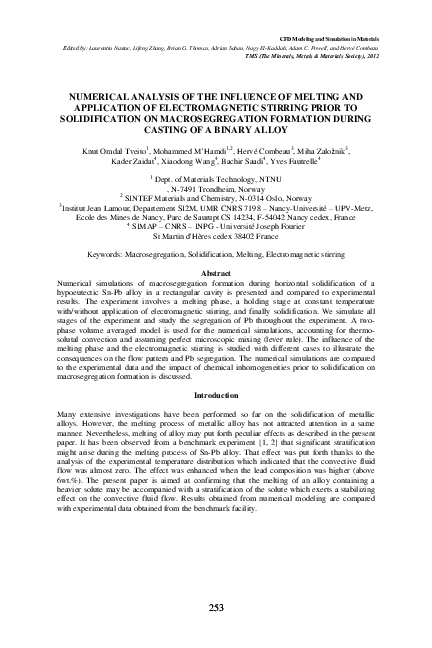 (PDF) NUMERICAL ANALYSIS OF THE INFLUENCE OF MELTING AND APPLICATION OF ELECTROMAGNETIC STIRRING ...