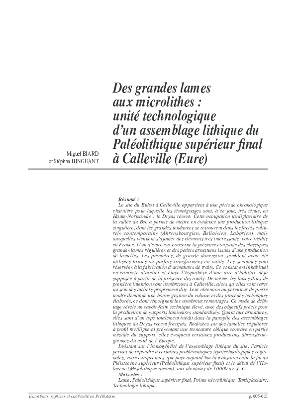 (PDF) Des grandes lames aux microlithes : unité technologique d’un ...