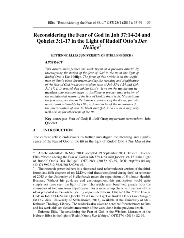 (PDF) Reconsidering the Fear of God in Job 37:14-24 and Qohelet 3:1-17 ...