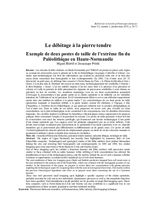 (DOC) Le débitage à la pierre tendre Exemple de deux postes de taille ...