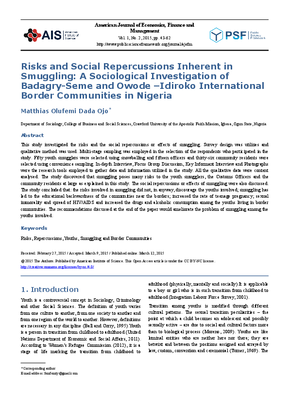 (PDF) Risks and Social Repercussions Inherent in Smuggling: A ...