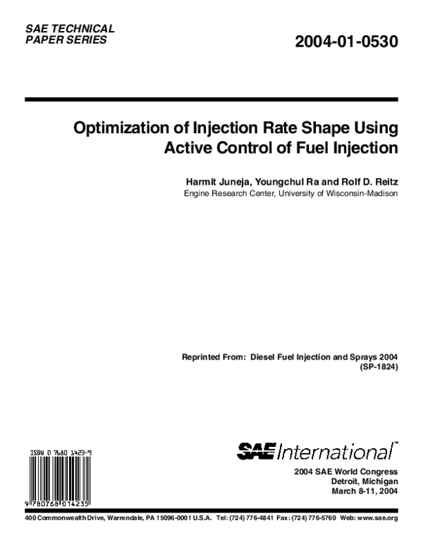 (PDF) Optimization of Injection Rate Shape Using Active Control of Fuel ...