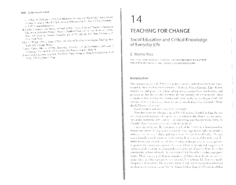 (PDF) Teaching for Change: Social Education and Critical Knowledge of Everyday Life