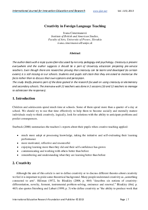 (PDF) Creativity in Foreign Language Teaching