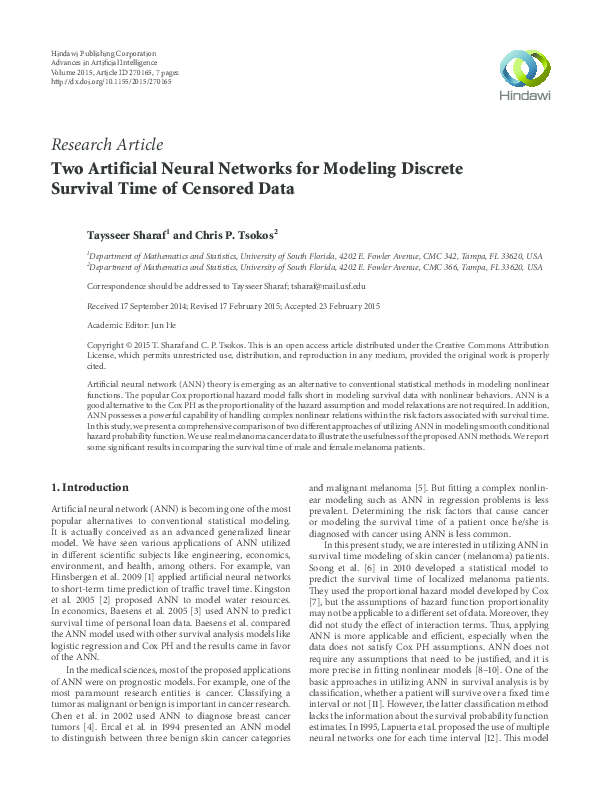 Pdf Two Artificial Neural Networks For Modeling Discrete Survival