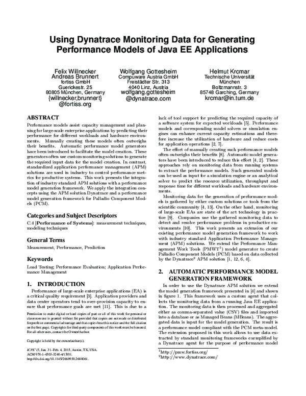 Using dynaTrace Monitoring Data for Generating Performance Models of ...
