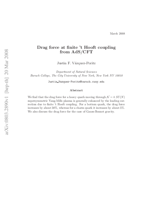 (PDF) Drag Force Enhancement from Finite Coupling