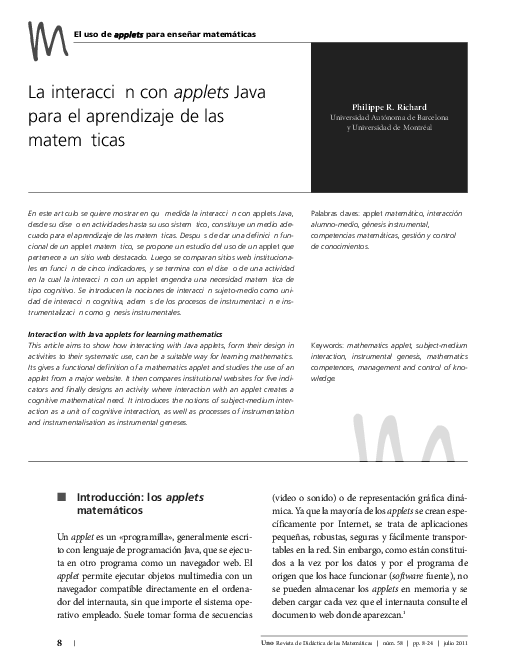 (PDF) La interacción con" applets" Java para el aprendizaje de las ...