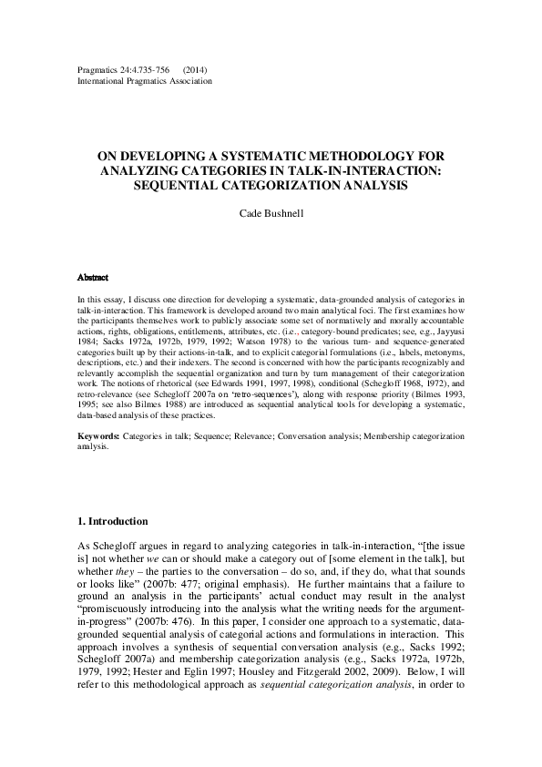 Pdf On Developing A Systematic Methodology For Analyzing Categories