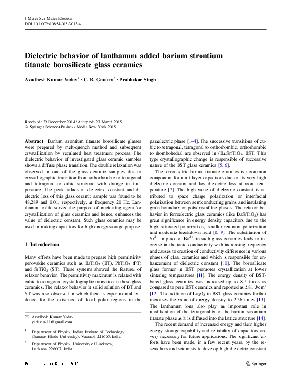 (PDF) Dielectric behavior of lanthanum added barium strontium titanate borosilicate glass ceramics