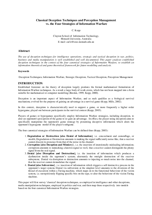 (PDF) Classical Deception Techniques and Perception Management vs. the ...