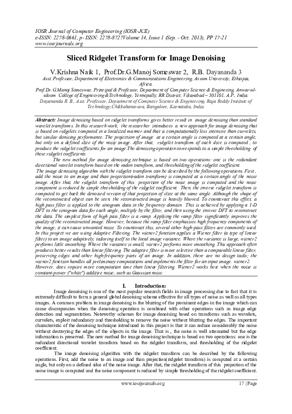 (PDF) Sliced Ridgelet Transform for Image Denoising