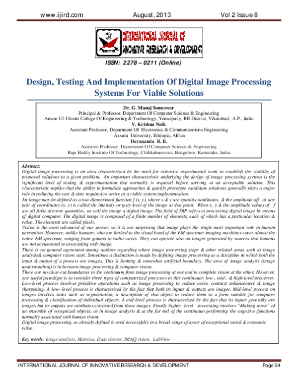 (PDF) Design, Testing And Implementation Of Digital Image Processing ...