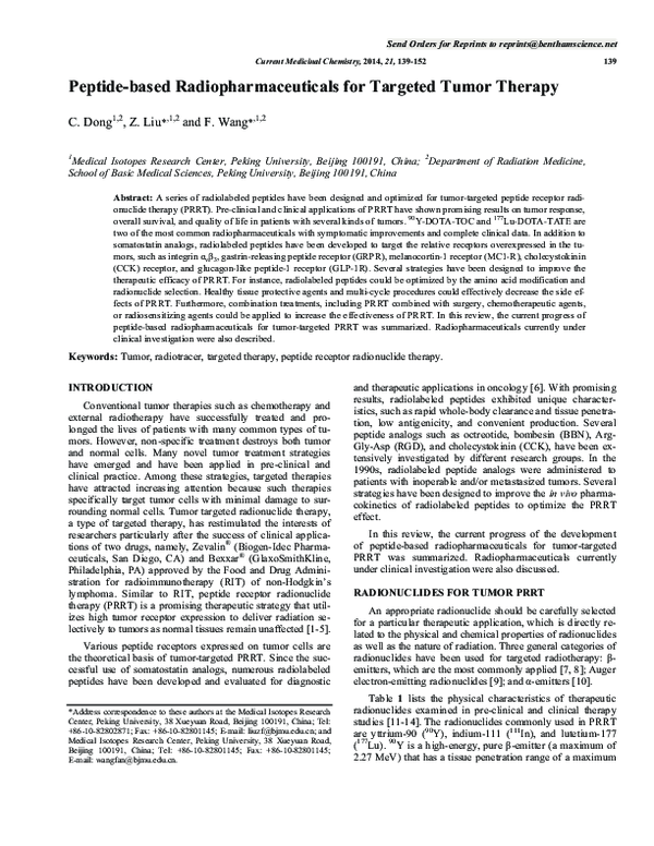 (PDF) Peptide-based Radiopharmaceuticals for Targeted Tumor Therapy