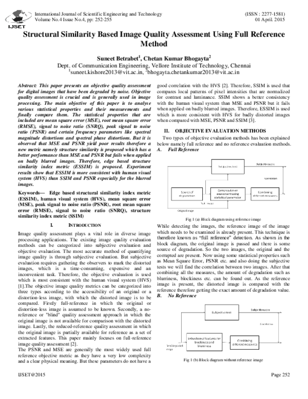 Pdf Structural Similarity Based Image Quality Assessment Using Full