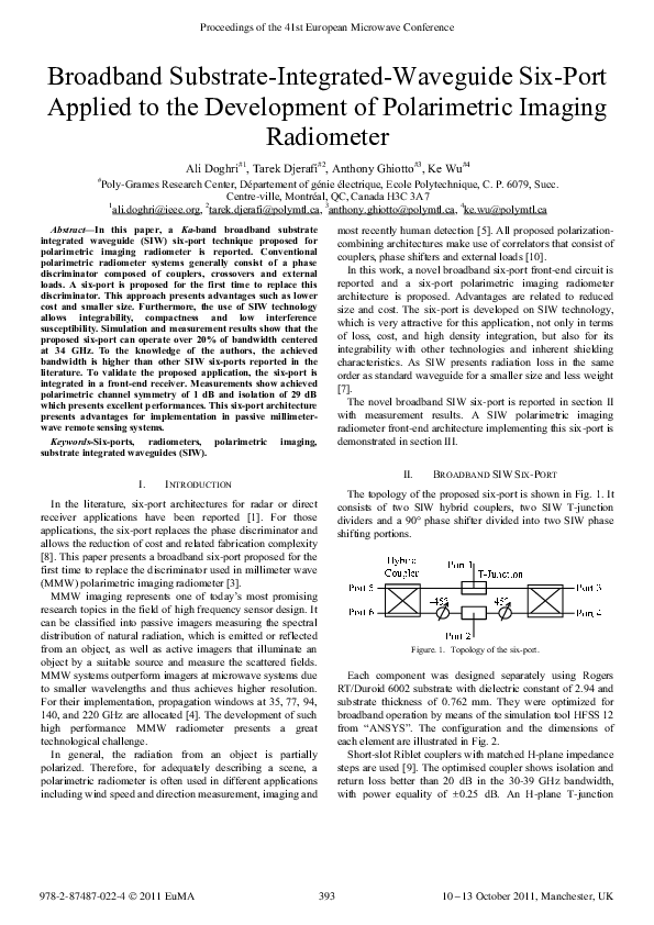Pdf Broadband Substrate Integrated Waveguide Six Port Applied To The Development Of