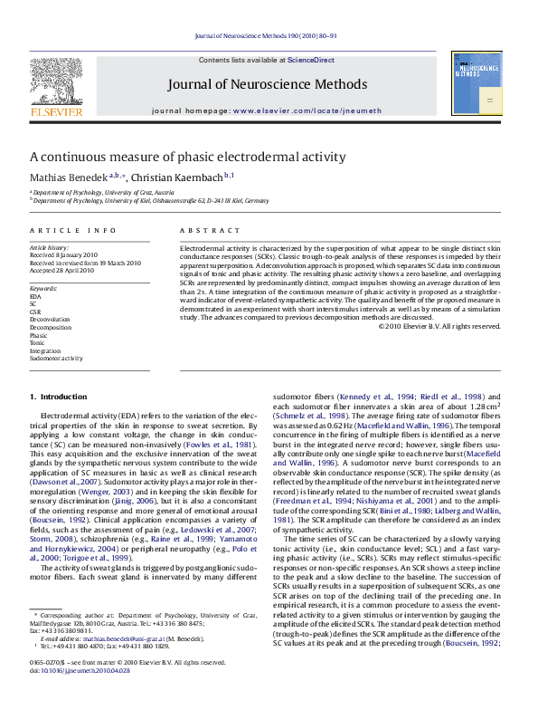 (PDF) A continuous measure of phasic electrodermal activity