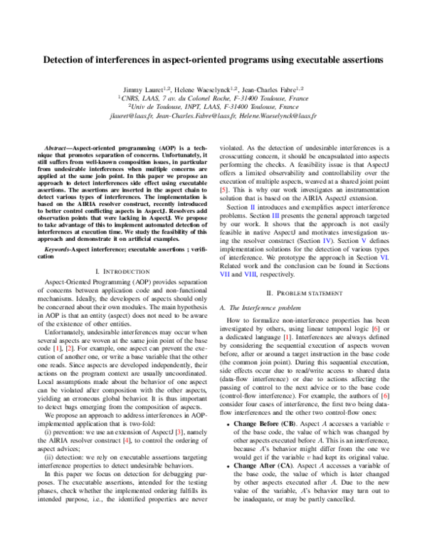 Pdf Detection Of Interferences In Aspect Oriented Programs Using