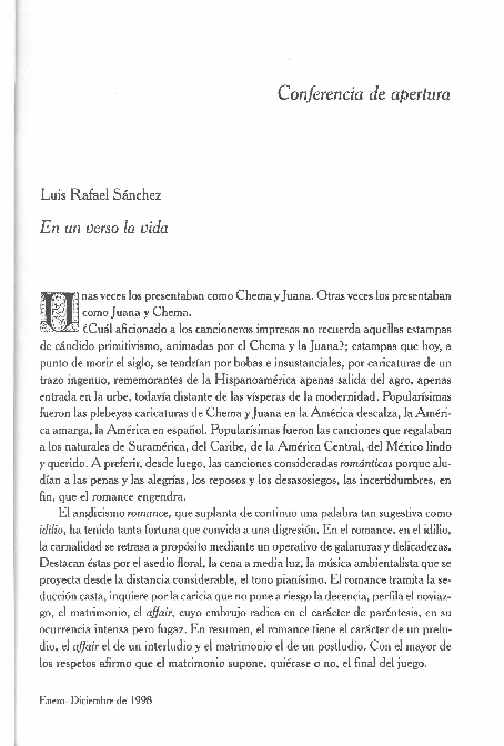 Luis Rafael Sánchez, "En un verso la vida"