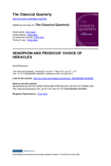 (PDF) Xenophon and Prodicus' Choice of Heracles