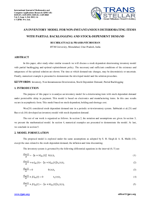 Pdf An Inventory Model For Non Instantaneous Deteriorating Items With Partial Backlogging And