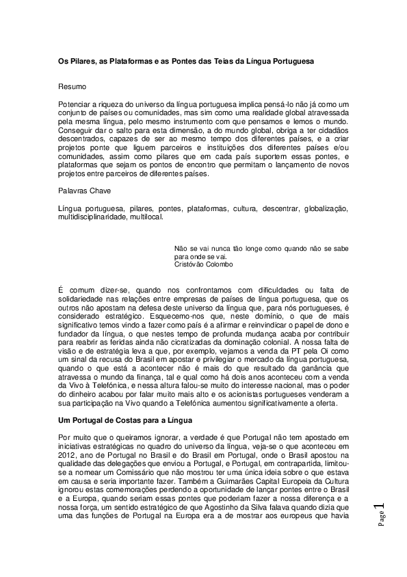 (PDF) Os Pilares, as Plataformas e as Pontes das Teias da Língua Portuguesa