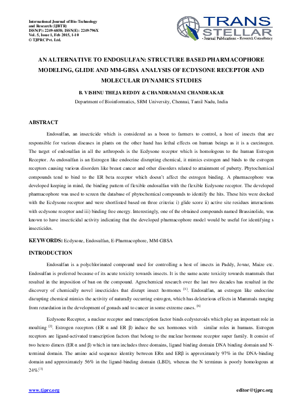 (PDF) AN ALTERNATIVE TO ENDOSULFAN: STRUCTURE BASED PHARMACOPHORE ...