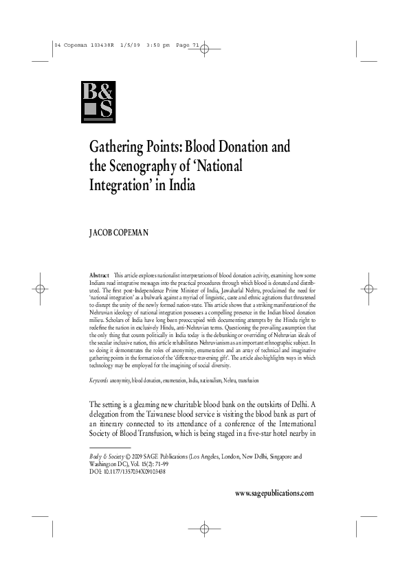 (PDF) Gathering Points: Blood Donation and the Scenography of 'National ...