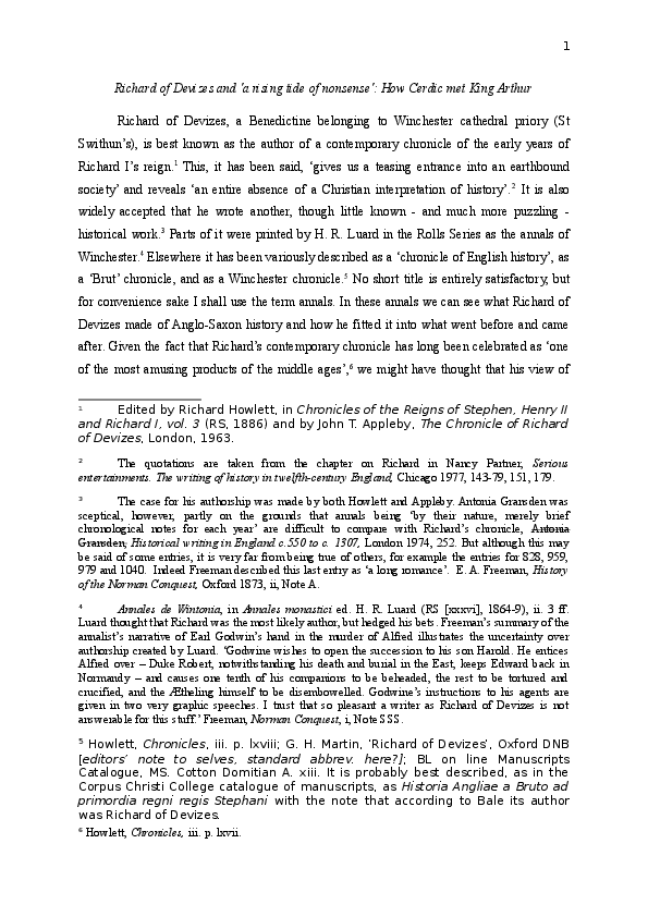 (DOC) Richard of Devizes and 'a rising tide of nonsense': How Cerdic ...